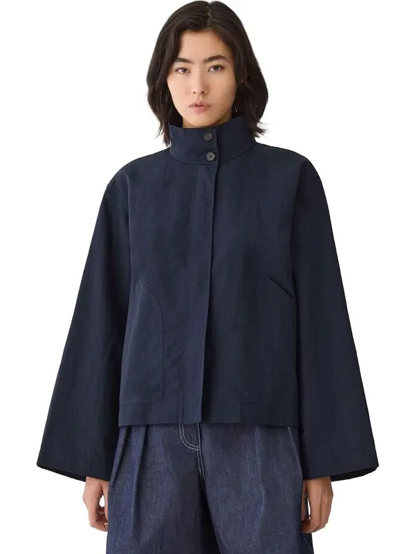 Lafayette 148 New York Calvary Twill Funnel Neck Jacket - Blue Ink