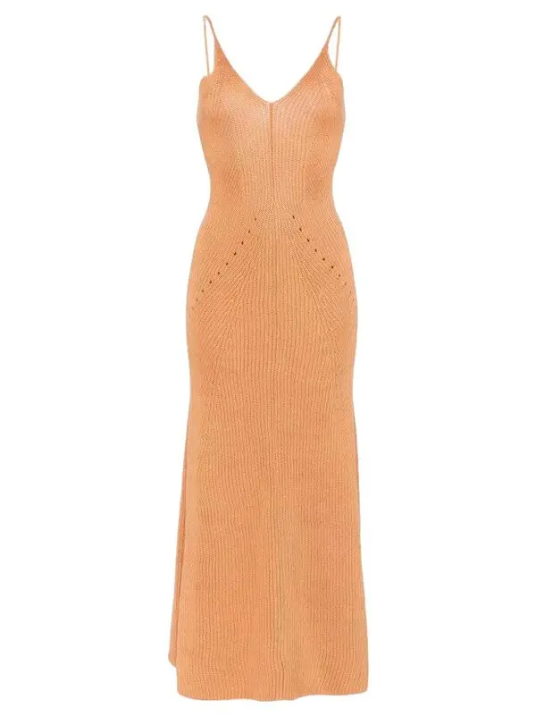 Erika Cavallini Ribbed-knit Open-back Maxi Dress - Brown