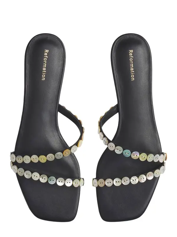 REFORMATION Shoshana Leather Flat Sandal - Black
