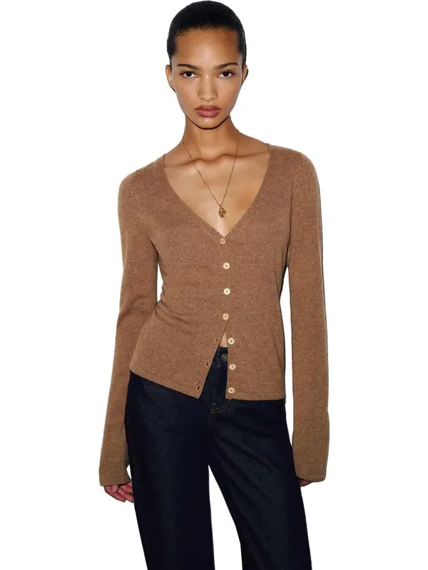 REFORMATION Bloom Cashmere V-neck Cardigan - Brown