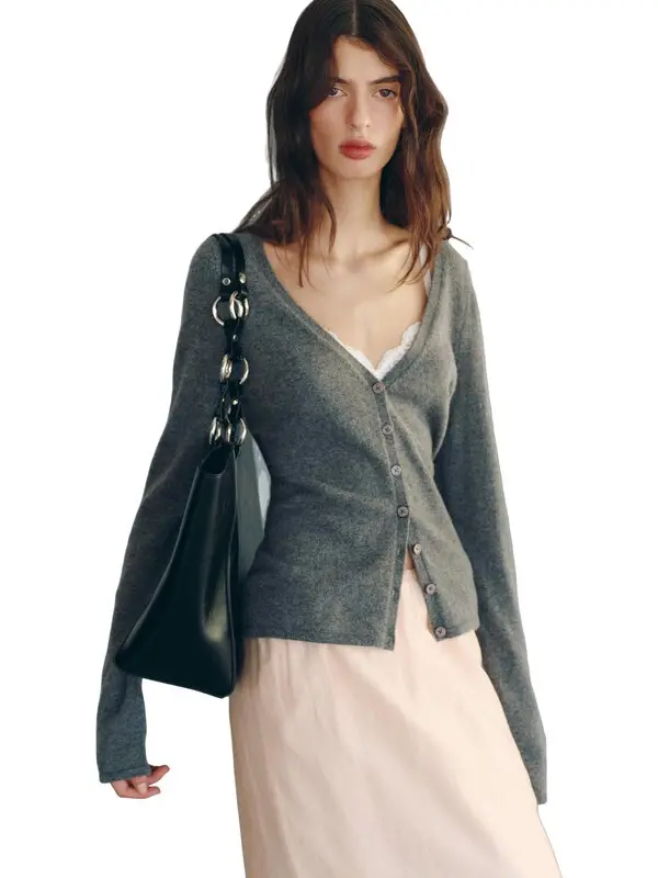 REFORMATION Bloom Cashmere V-neck Cardigan - Grey