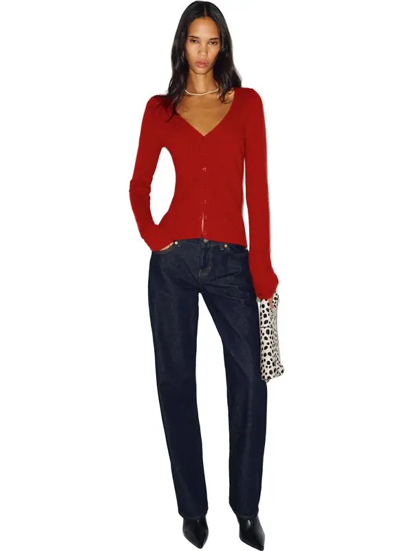 REFORMATION Bloom Cashmere V-neck Cardigan - Red