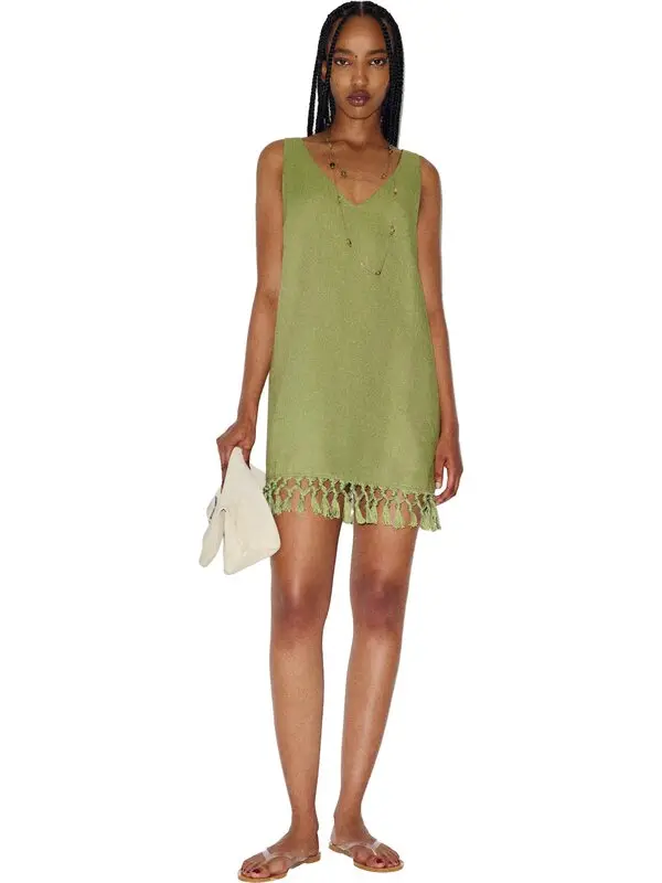 REFORMATION Kuini Linen Mini Dress - Green