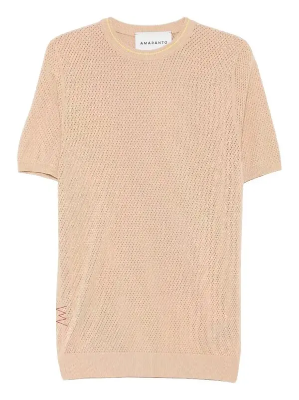 AMARANTO Open-knit T-shirt - Neutrals