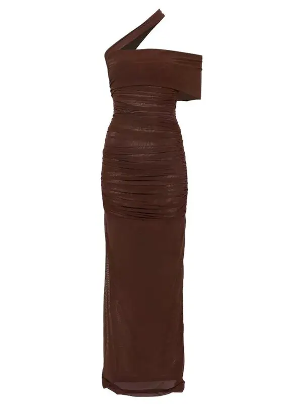 Amen Asymmetric-neck Maxi Dress - Brown