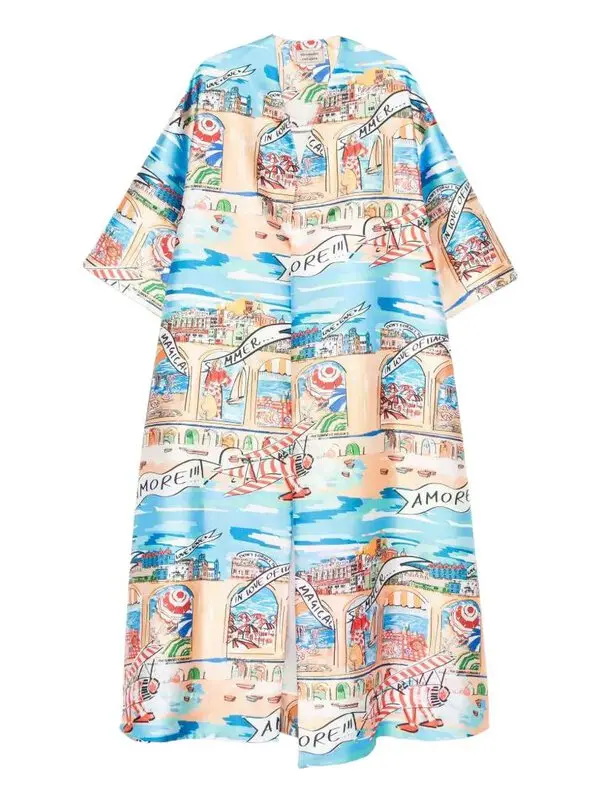 ALESSANDRO ENRIQUEZ Graphic-print Short-sleeves Coat - Blue