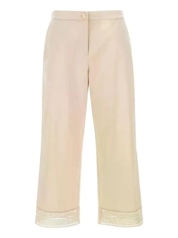 ELENA MIRÒ Straight-leg Trousers With Embroidered Hem - Neutrals