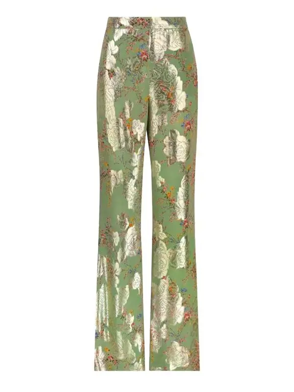 Valentino Garavani Floral-brocade Trousers - Green