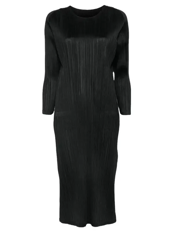 Issey Miyake Plissé-effect Long-sleeve Midi Dress - Black