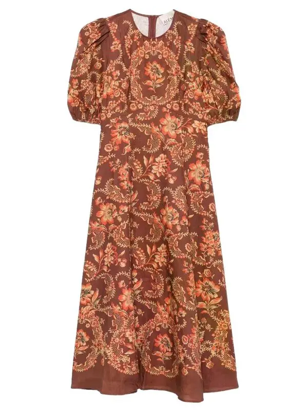 ALEMAIS Seraphina Floral Midi Dress - Brown