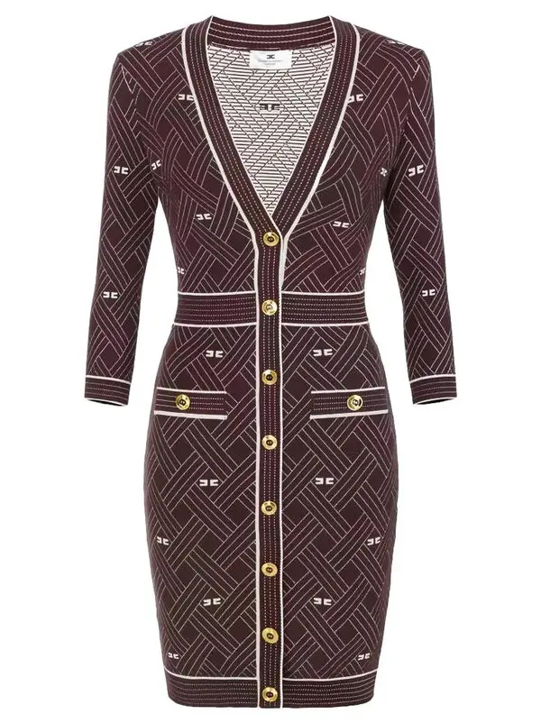 Elisabetta Franchi Diamond-jacquard Mini Dress - Brown