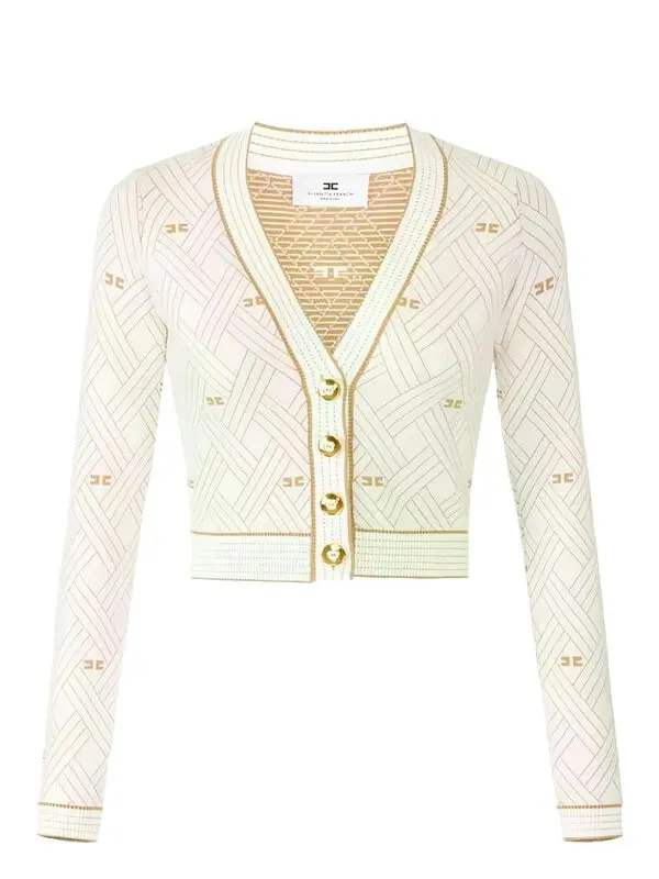 Elisabetta Franchi Jacquard-knit V-neck Cardigan - Neutrals