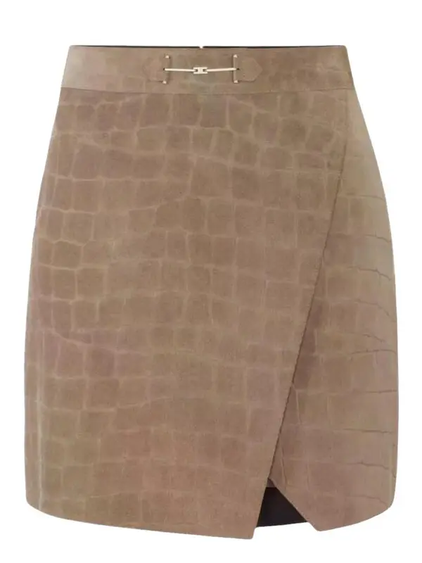 Elisabetta Franchi Alligator-print Horsebit Wrap Skirt - Neutrals