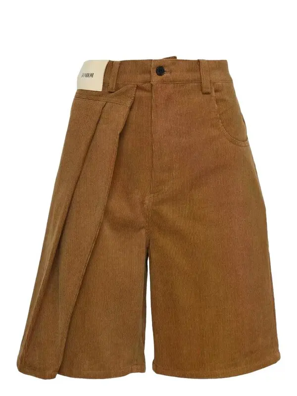 BONBOM Two-tuck Corduroy Shorts - Brown