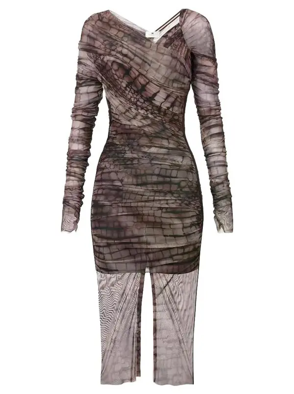 Elisabetta Franchi Alligator-print Ruched Midi Dress - Brown