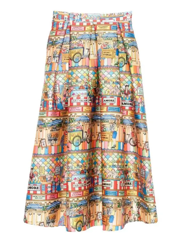 ALESSANDRO ENRIQUEZ Pleated Printed Midi Skirt - Neutrals