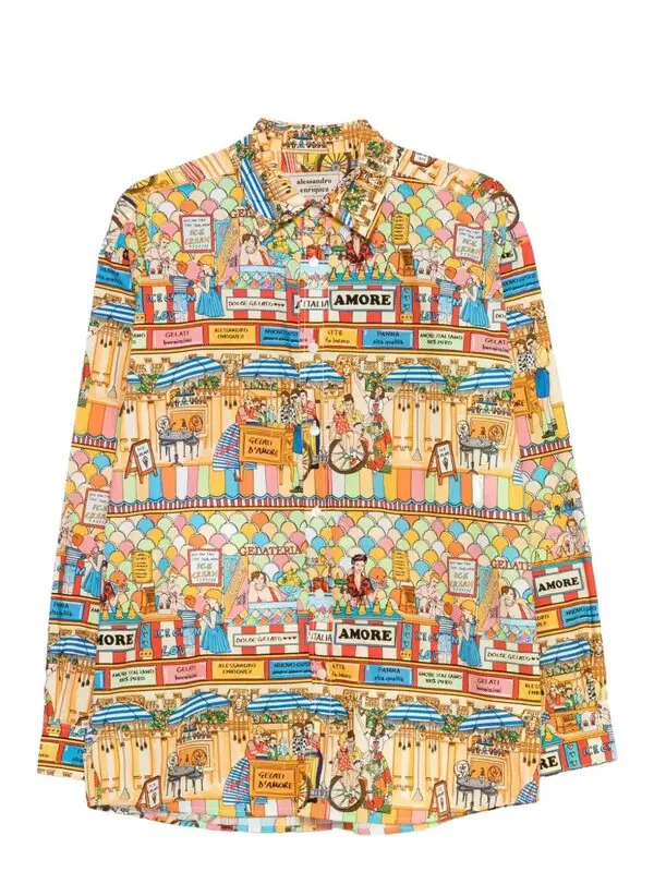 ALESSANDRO ENRIQUEZ Graphic-print Long Sleeve Shirt - Neutrals
