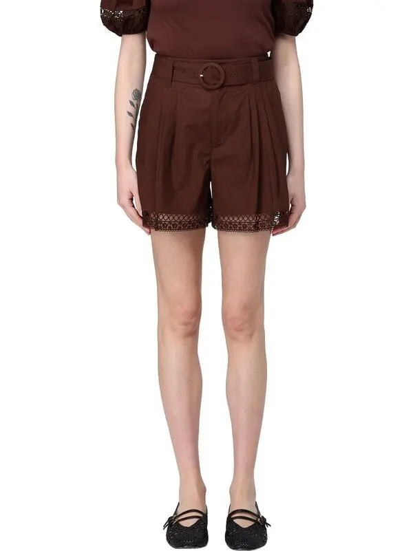 TWINSET Cotton Shorts With Belt - Coffee