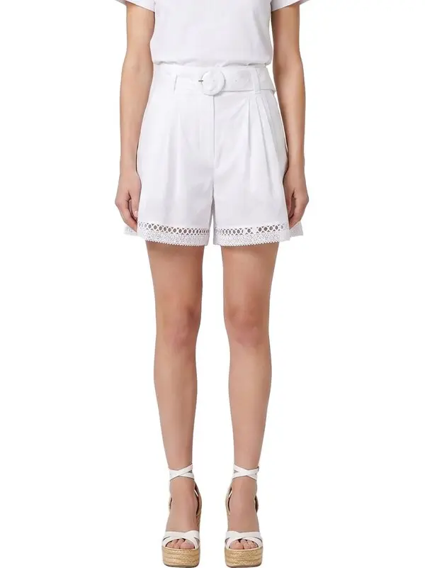 TWINSET Pleated Shorts With Lace Trim - White