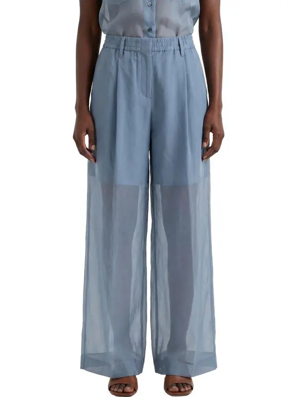 Brunello Cucinelli Wide Leg Sheer Overlay Trousers - Blue