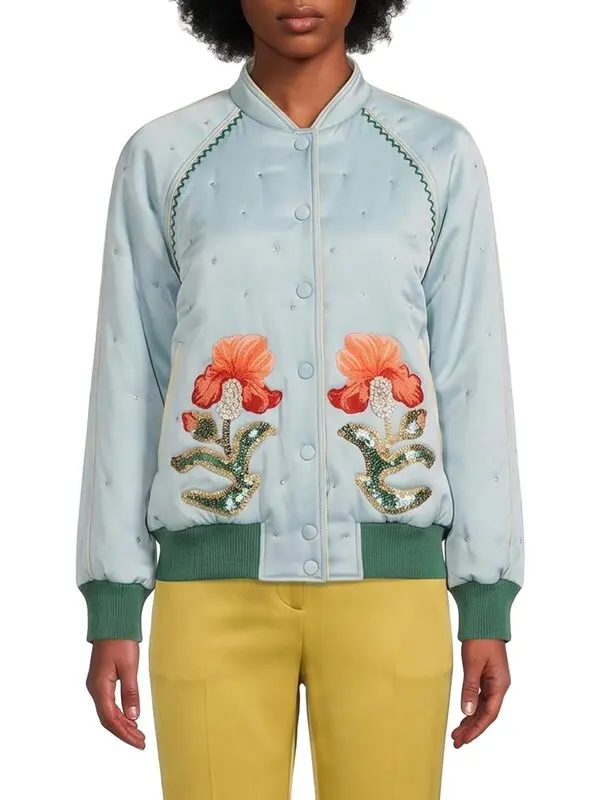 Valentino Garavani Embellished Bomber Jacket - Gnawed Blue
