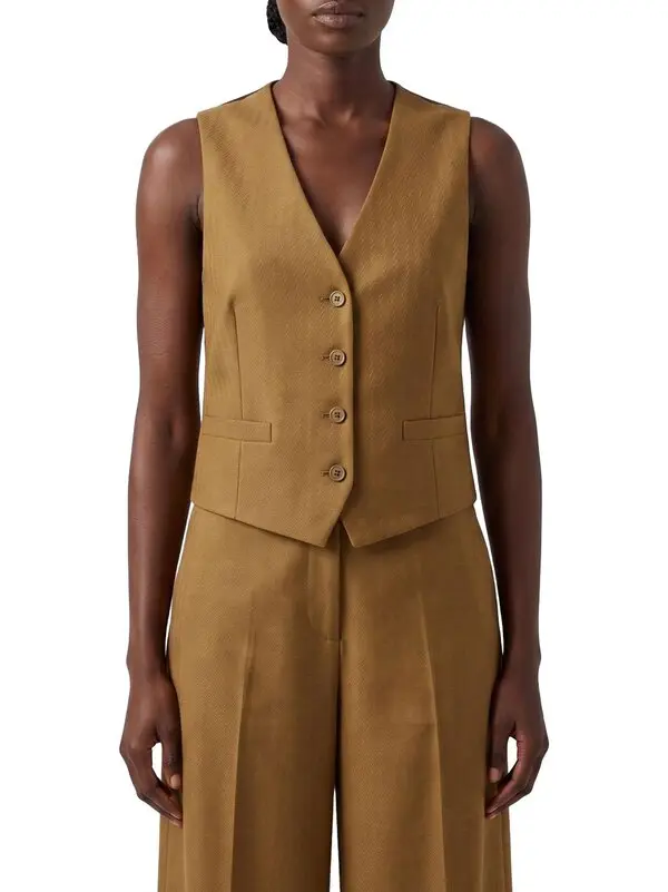 Burberry Single-breasted Wool Vest - Brown