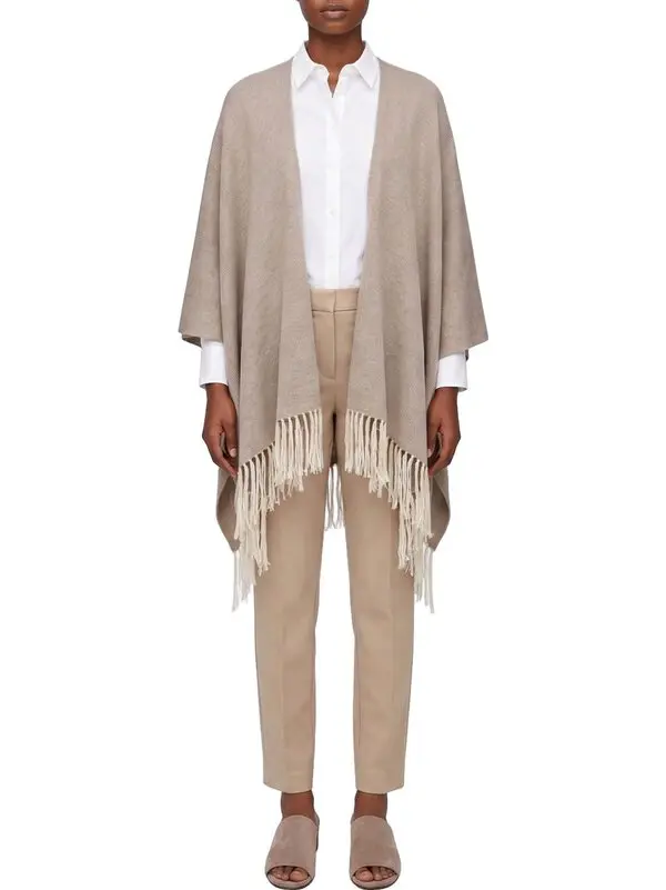 Brunello Cucinelli Textured Knit Poncho With Fringe - Platinum