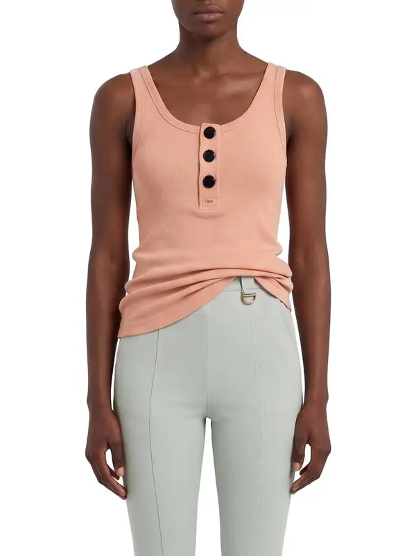 Chloé Ribbed Tank Top With Button Detail - Coral