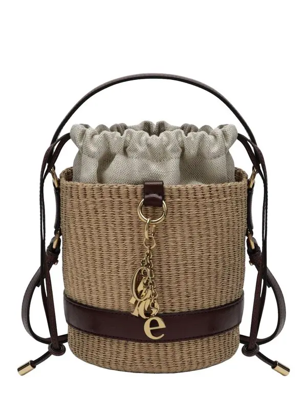 Chloé Charms Raffia And Leather Bucket Bag - Brown