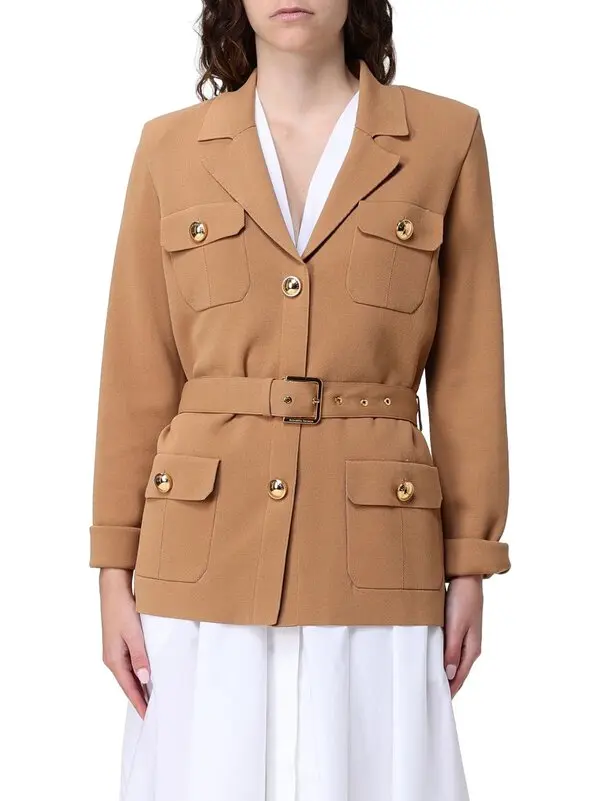 Elisabetta Franchi Tailored Jacket With Belt - Brown