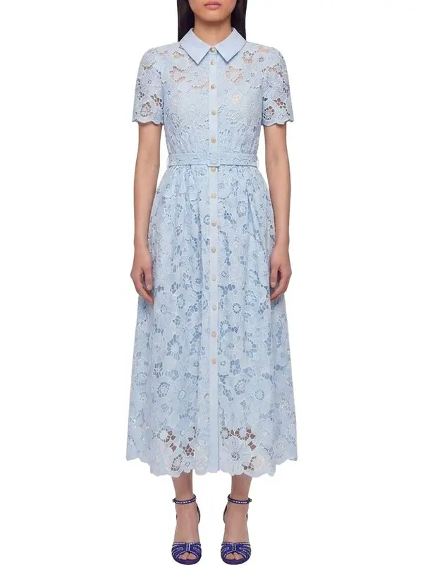 SELF-PORTRAIT Lace Midi Dress - Gnawed Blue