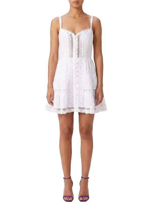 Charo Ruiz Ibiza Lace Trimmed Tiered Mini Dress - White