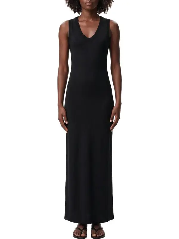 AMI Paris Long Satin Sheath Dress - Black