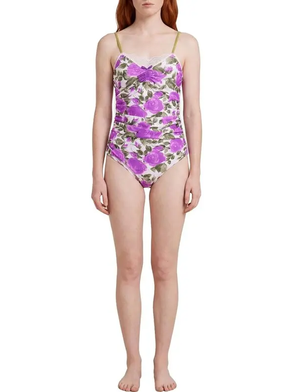 Chloé Floral Print Ruched Bodysuit - White