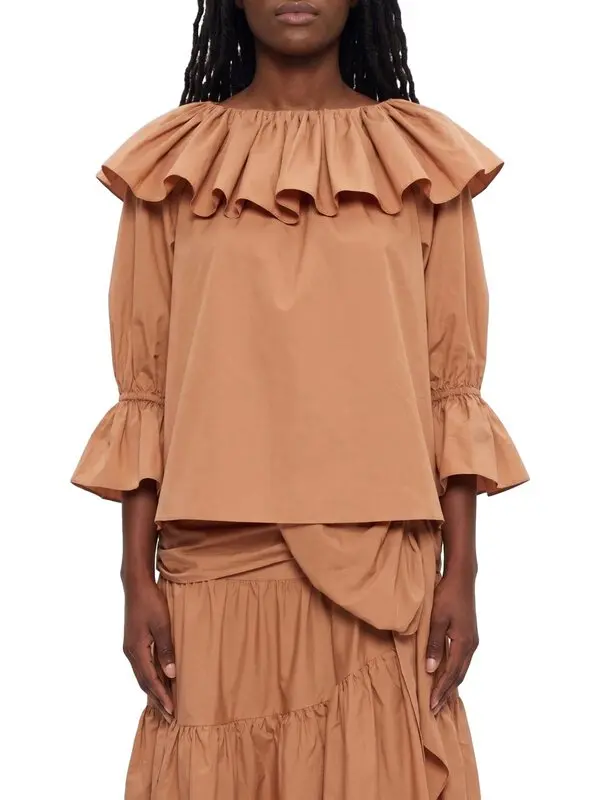 Chloé Ruffled Off-the-shoulder Top - Beige