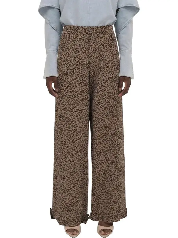 SA SU PHI Wide Leg Printed Trousers - Brown
