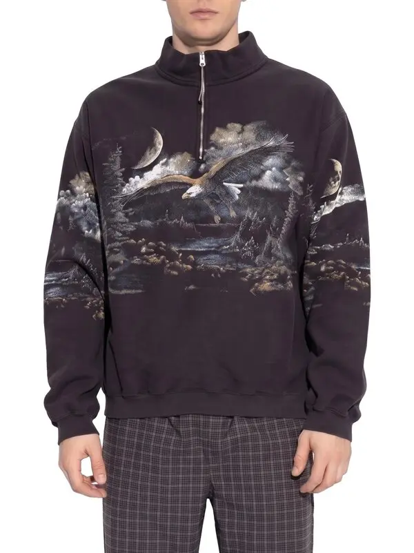 ROA Quarter Zip Sweatshirt With Graphic Print - Black