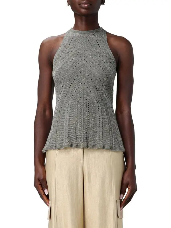 TWINSET Sleeveless Knit Top With Keyhole Detail - Olive