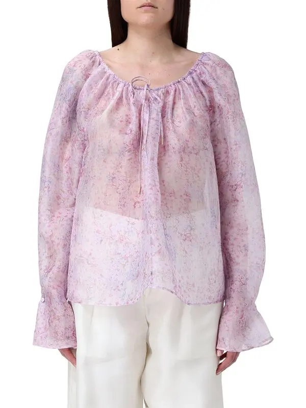 Alberta Ferretti Sheer Floral Print Blouse - Lilac