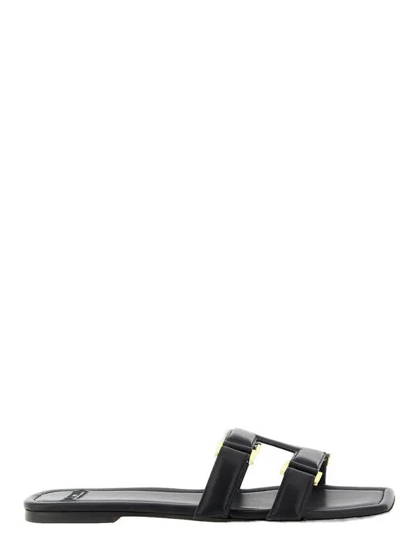 Elisabetta Franchi Sheepskin Leather Mule Sandals - Black