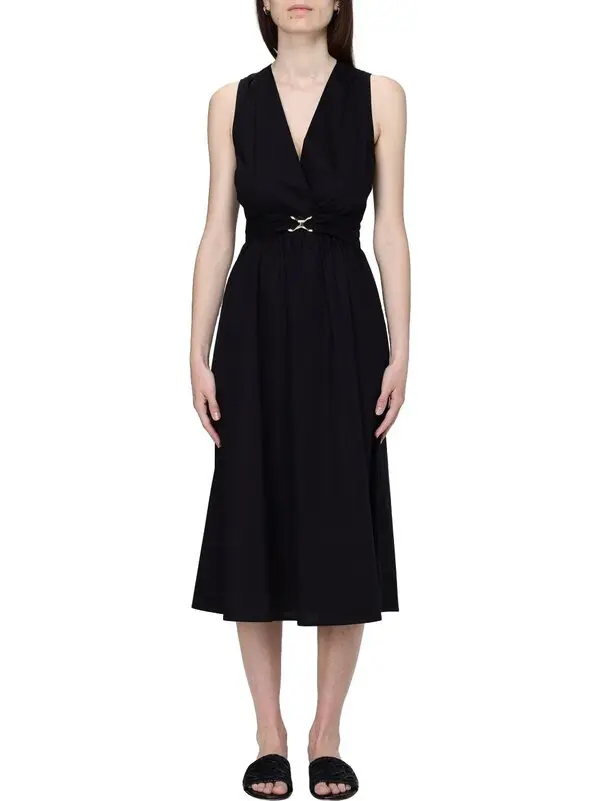 TWINSET Sleeveless V-neck Midi Dress With Belt Detail - Black