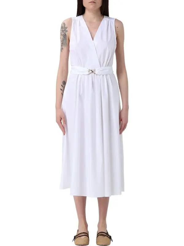 TWINSET Sleeveless V-neck Midi Dress With Belt Detail - White