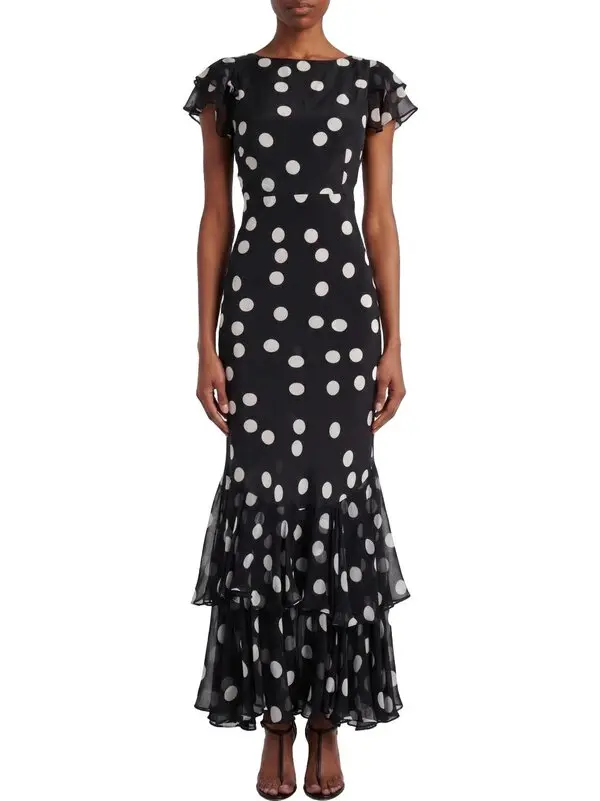 Rixo Polka Dot Viscose Maxi Dress With Ruched Details - Black