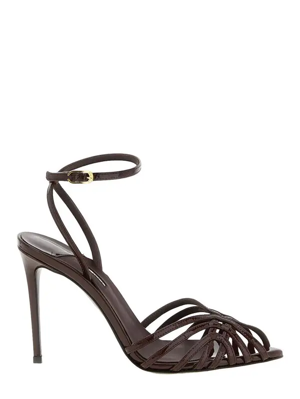 LE SILLA Patent Leather Stiletto Sandals - Brown