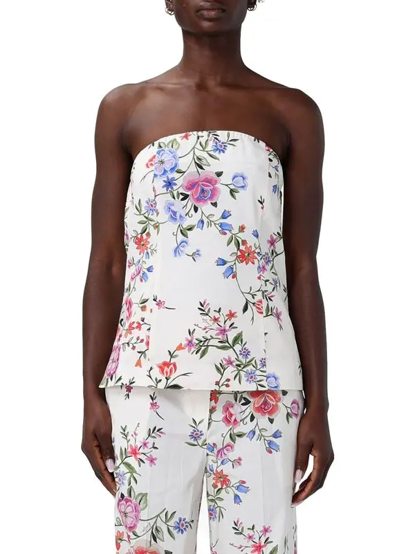 Liu Jo Floral Print Strapless Top - White