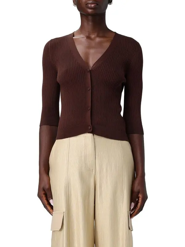 TWINSET Ribbed V-neck Cardigan With Button Detailing - Brown