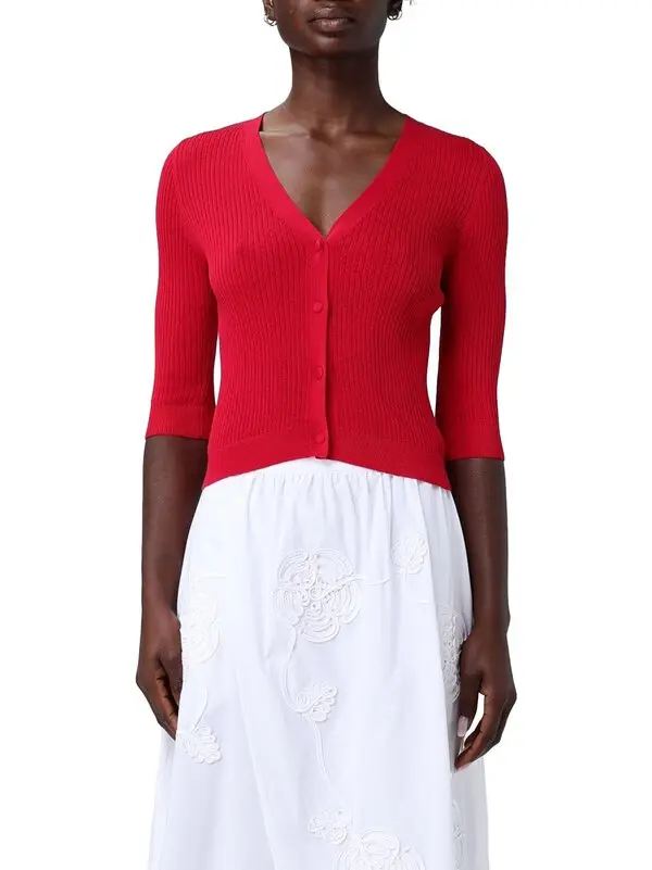 TWINSET Ribbed V-neck Cardigan With Button Detailing - Red