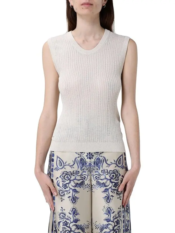 Liu Jo Ribbed Knit Sleeveless Top - Beige