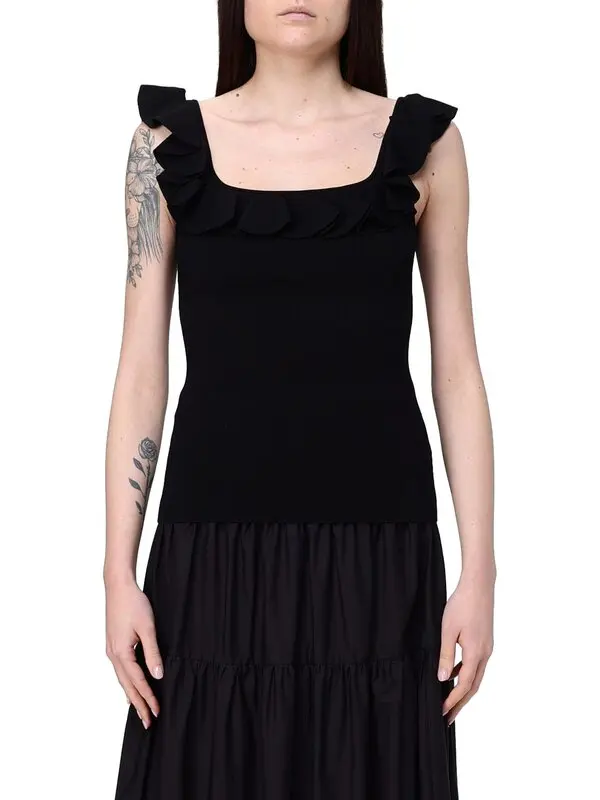 Michael Kors Ribbed Tank Top With Ruffle Detail - Black