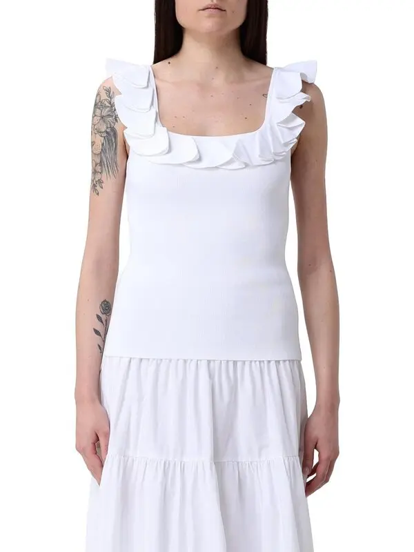 Michael Kors Ribbed Tank Top With Ruffle Detail - White